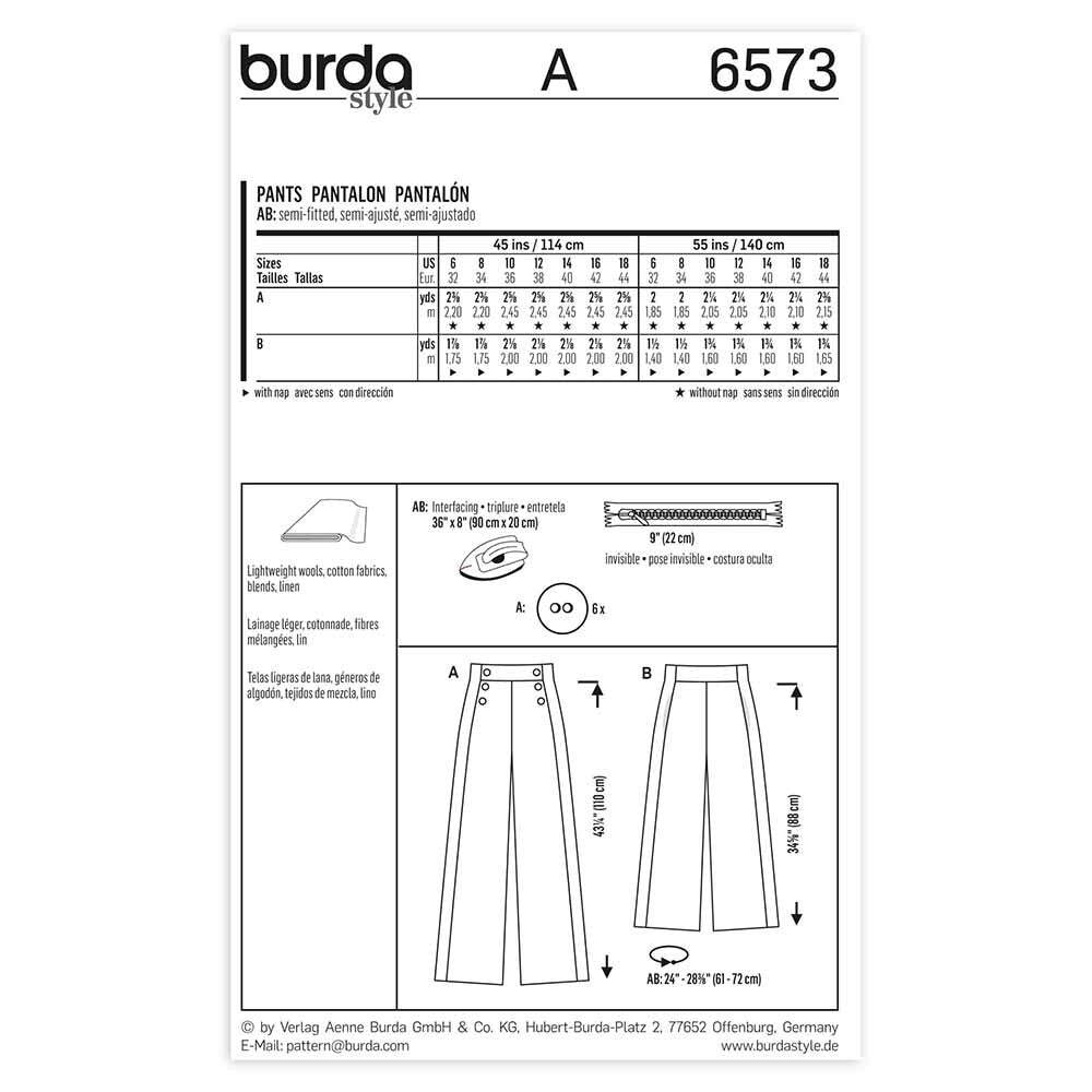 Burda - 6573 Ladies Pants – Dressew Supply Ltd.