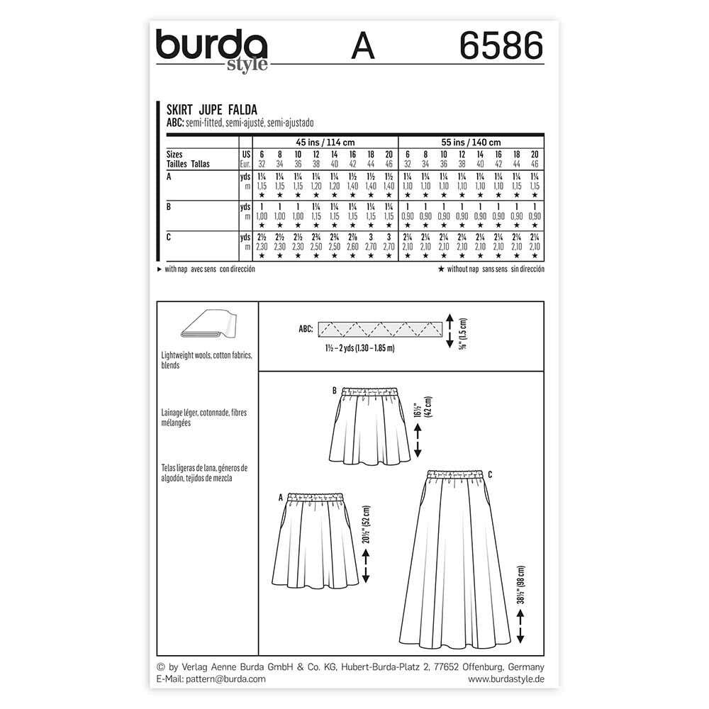 Burda - 6586 Ladies Skirt – Dressew Supply Ltd.