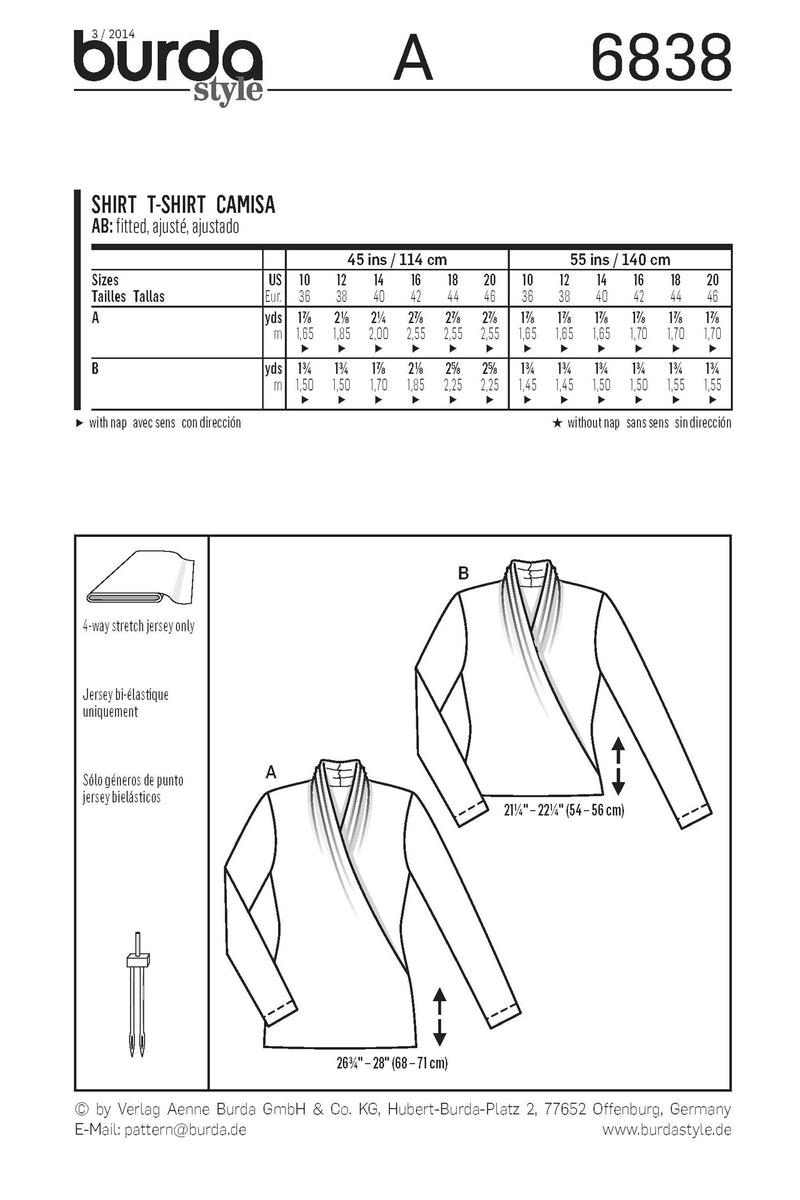 Burda - 6838 Ladies Top – Dressew Supply Ltd.